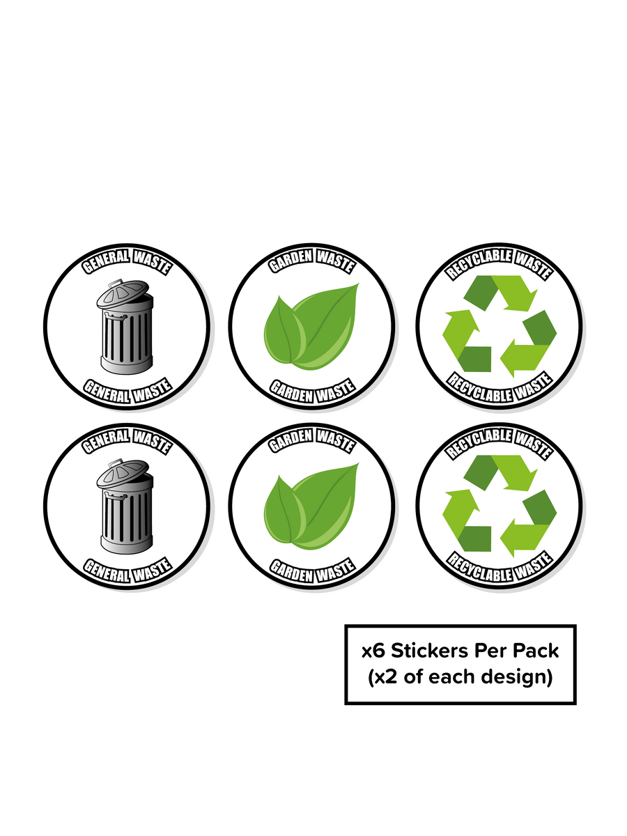 Pack of 6 Simple Bin Waste Types Wheelie Bin Waste Type Stickers ...
