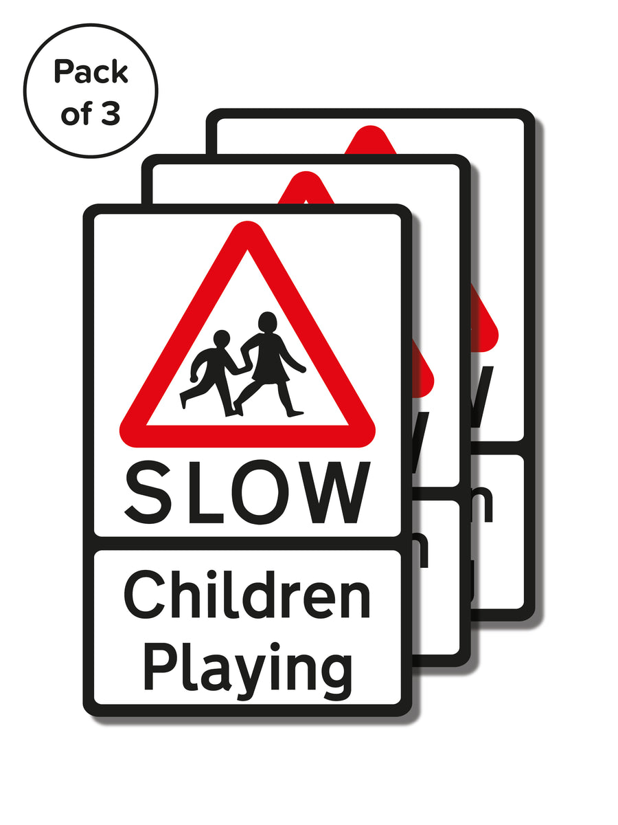 Pack of 3 SLOW Children Playing Warning Sticker Signs – Wheelie Stickers