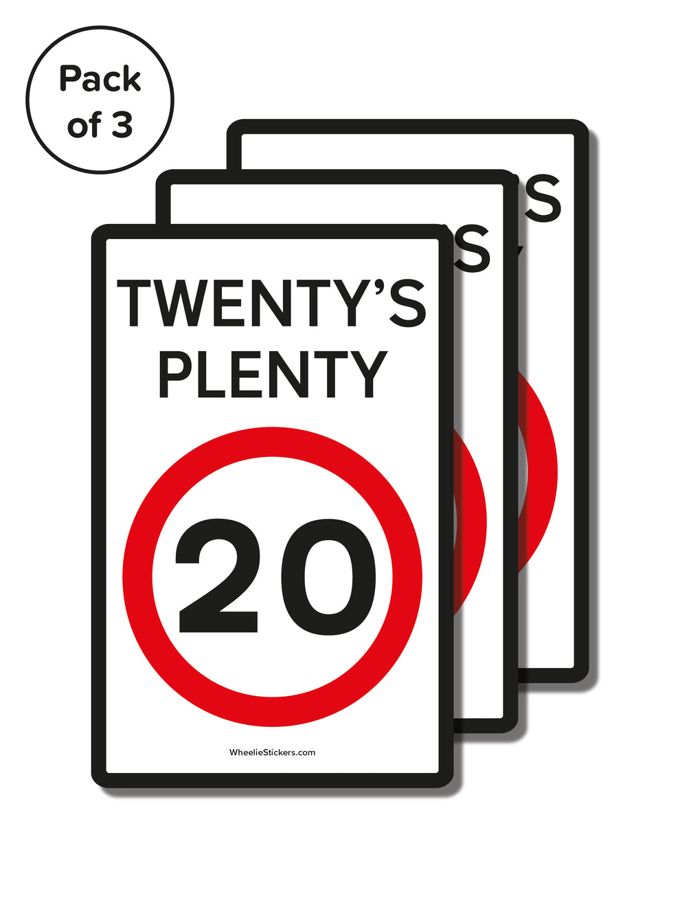 Pack of 3 Twenty's Plenty, Road Safety Wheelie Bin Sticker Signs ...